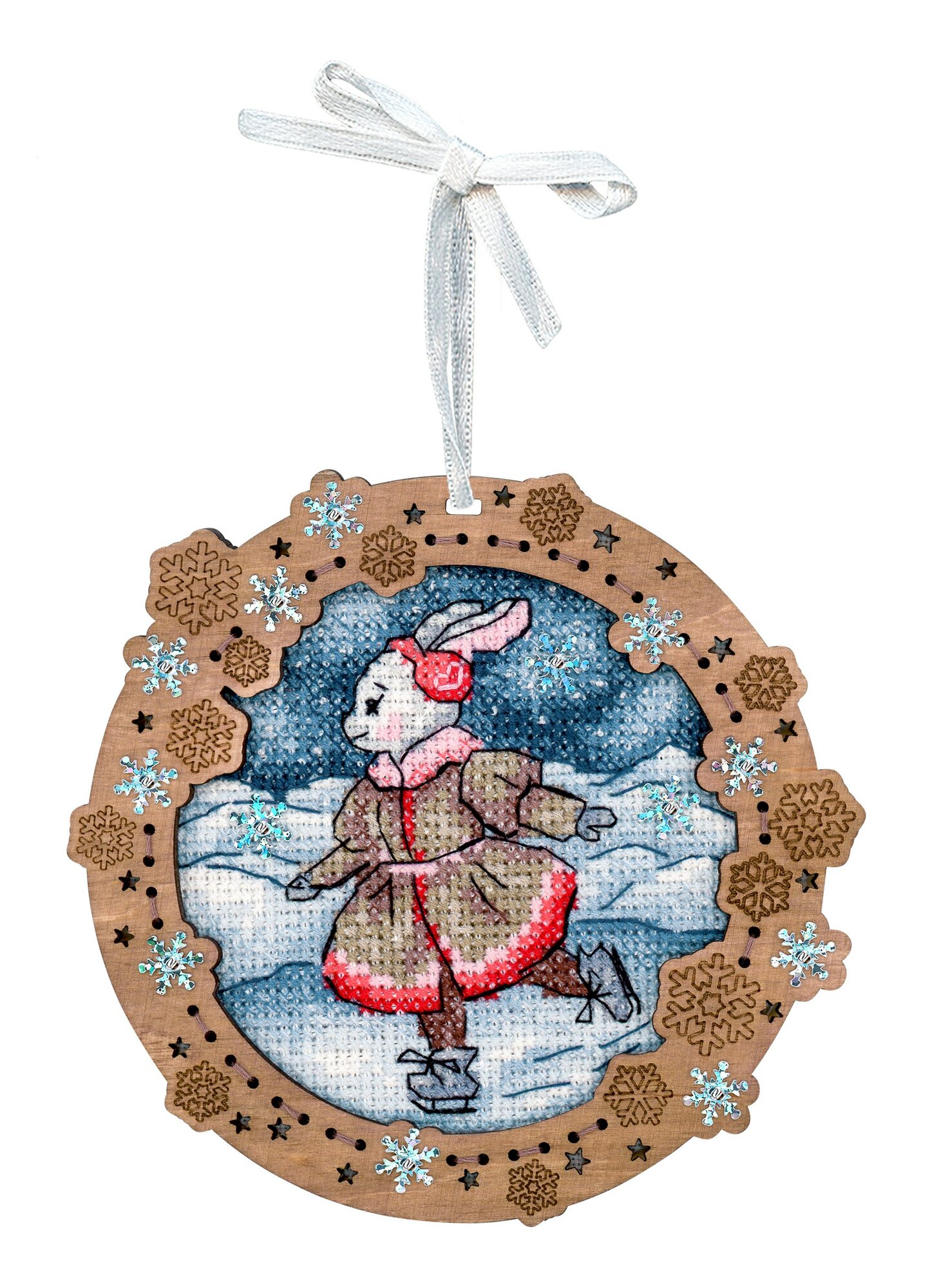 Вышивка Миниатюра. По замёрзшей реке 11x12 см.