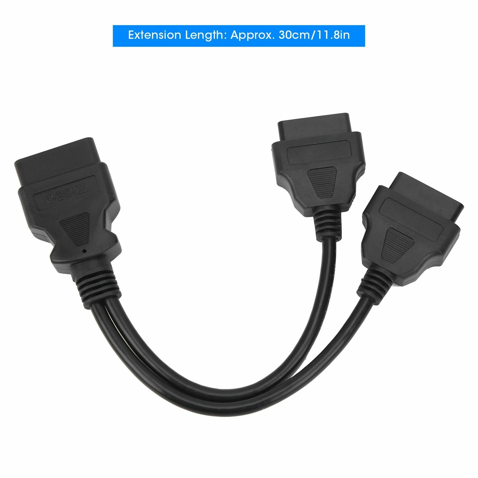 16-контактный кабель OBD2 Удлинительный разветвитель 1-на-2 Адаптер автомобильного диагностического разъема Длина удлинителя 11,8 дюйма