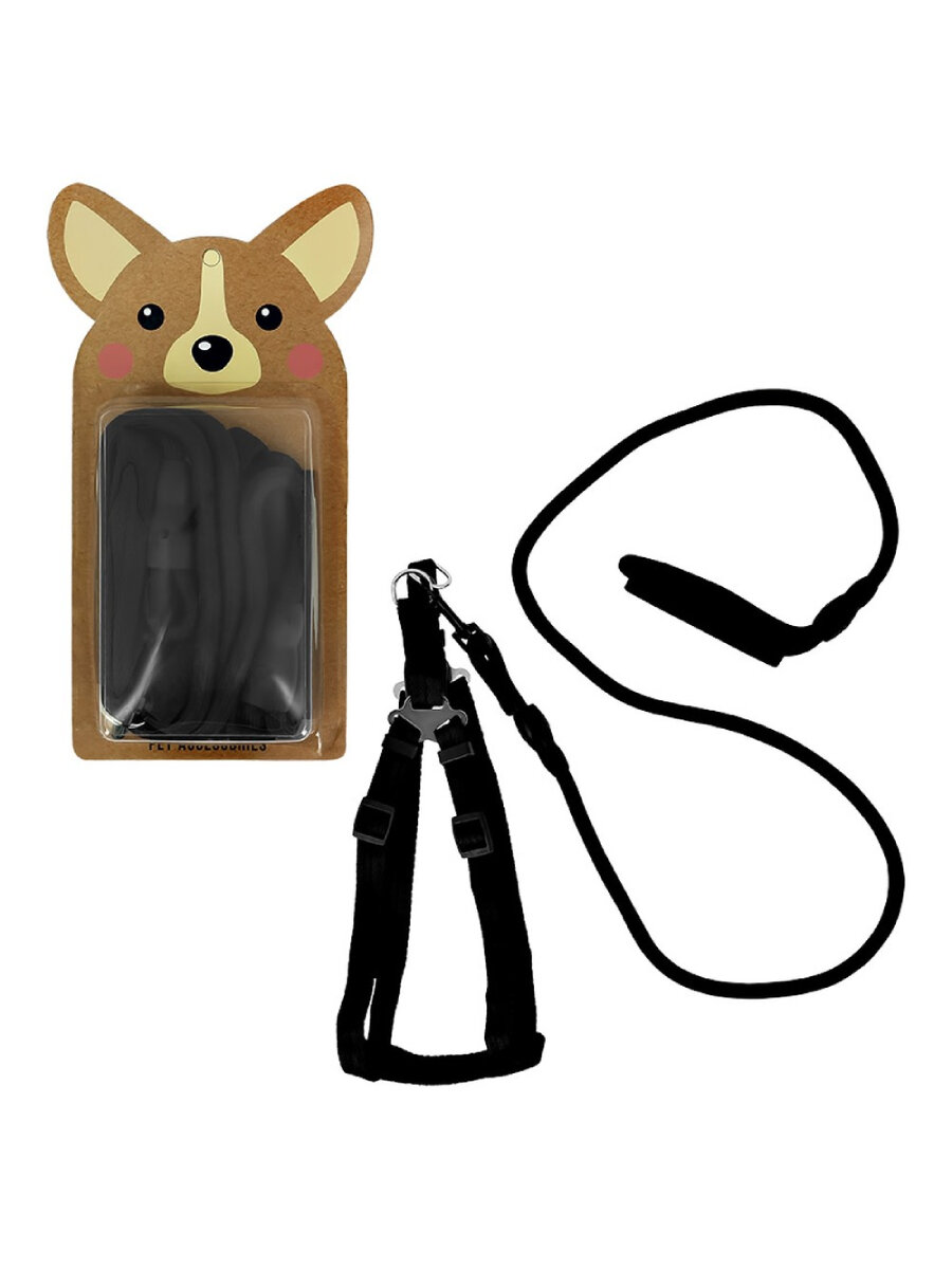 Шлейка с поводком LADY PINK FAVS, размера M, черная, 1 штука