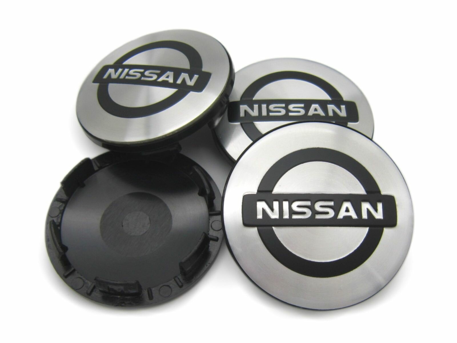 Колпачки заглушки на литые диски КиК Nissan chrome black logo 62/55/10, комплект 4 шт.