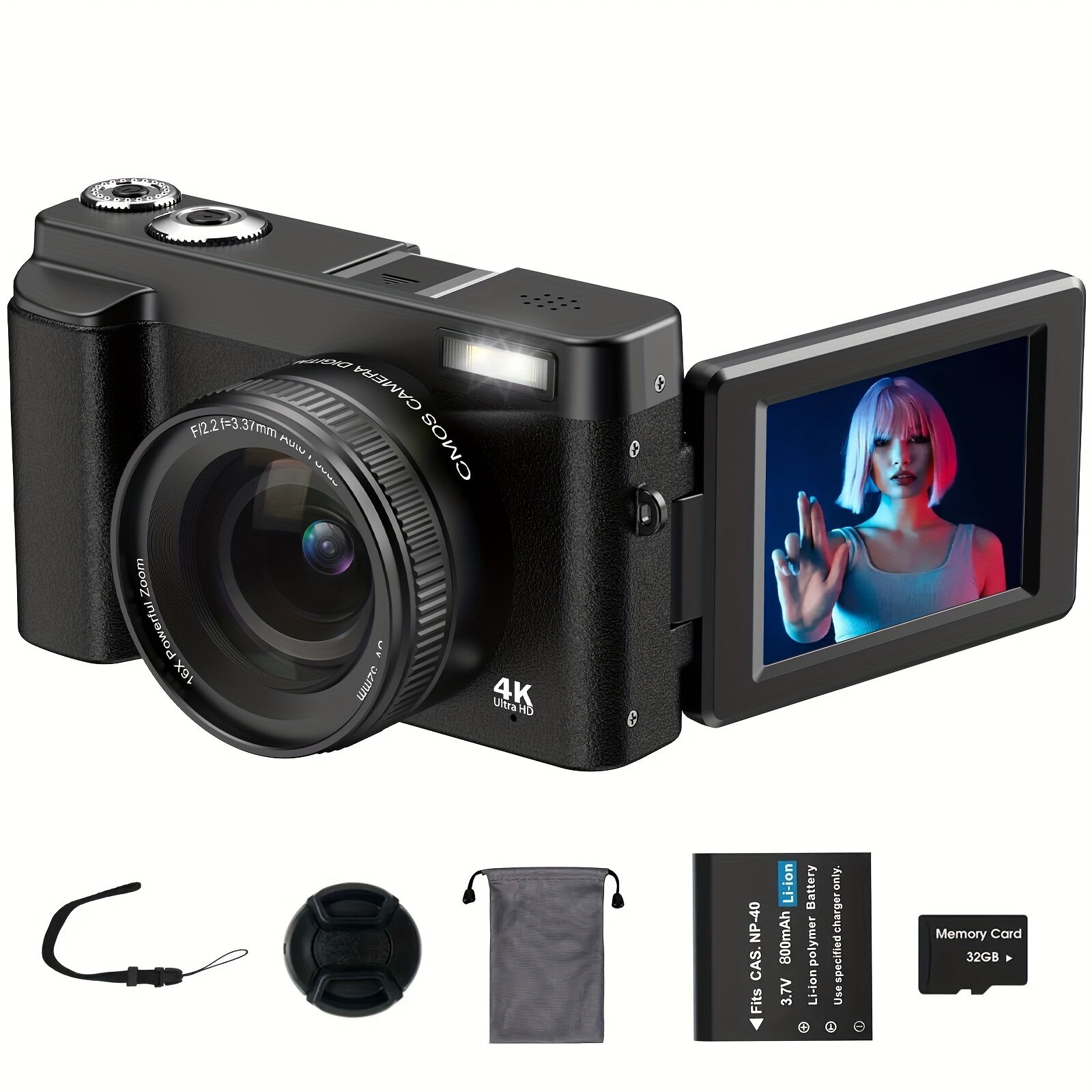 STUOGYUM 4K камера для влогов, 48MP цифровая камера для фотографии с автофокусом