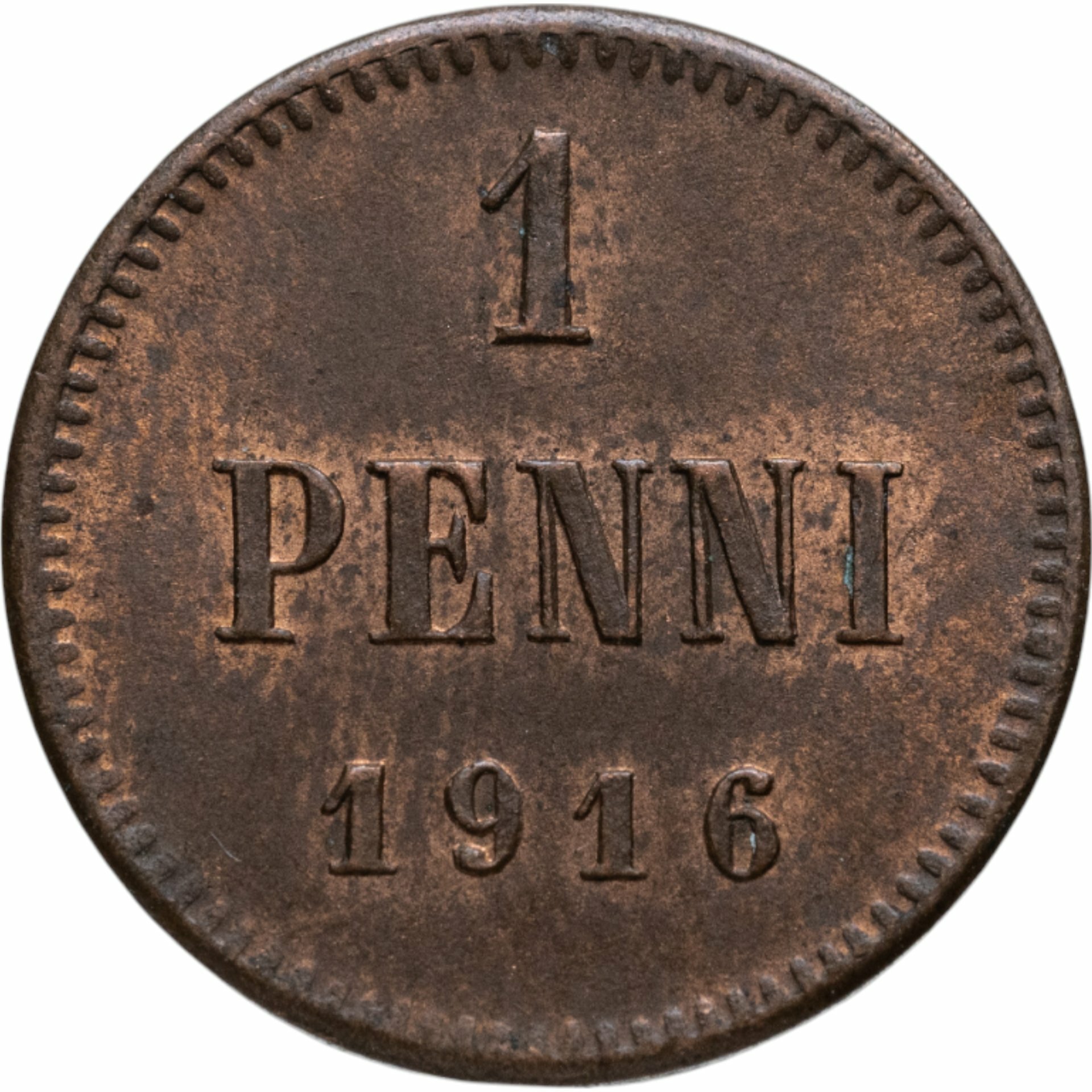 1 пенни penni 1916 Российская Финляндия, Медь, в сохранности UNC
