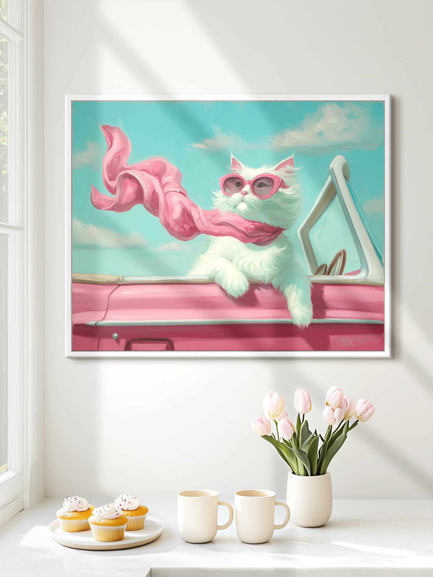 Картина "гламур 1" 53х43 см — интерьерная картина в раме, горизонтальная, на бумаге, коты, поп-арт, Арт Хаус