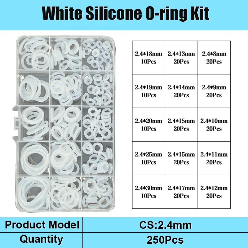 Комплект силиконовых O-ring 2.4мм, 250шт, белый