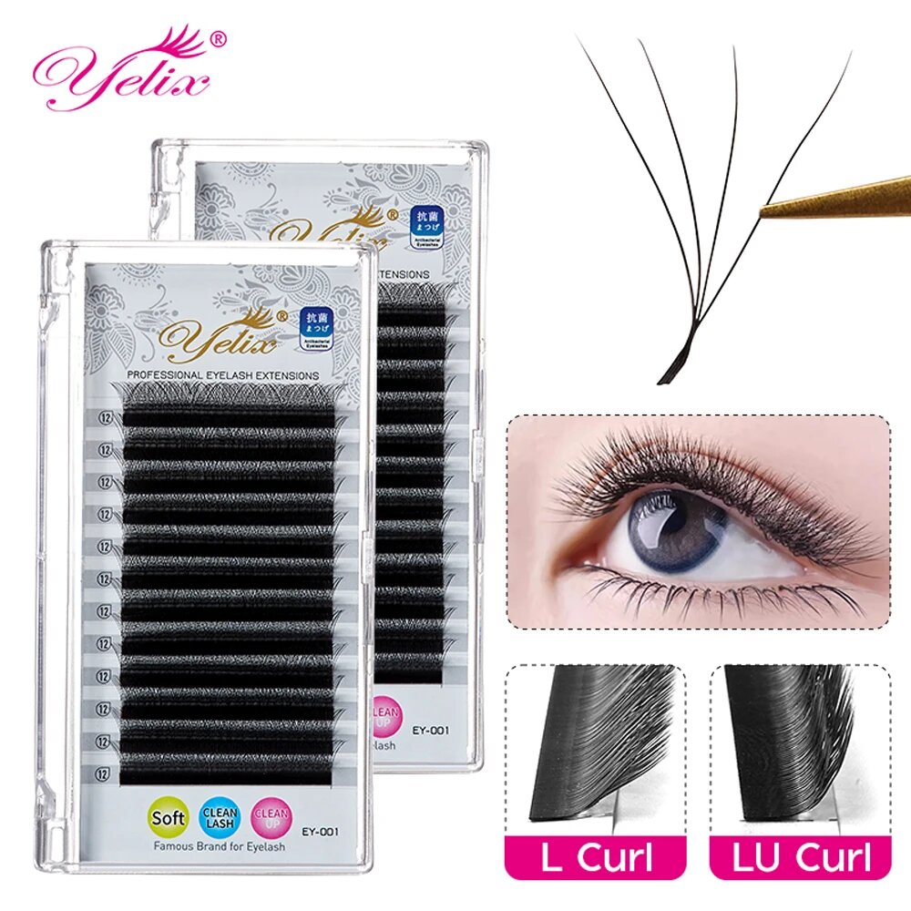 Синтетические ресницы Yelix 4D W, изгиб C, Mix 8-15mm