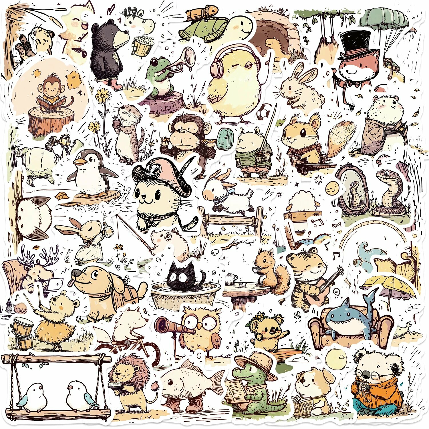Набор наклеек Cute Hand Drawn Animals