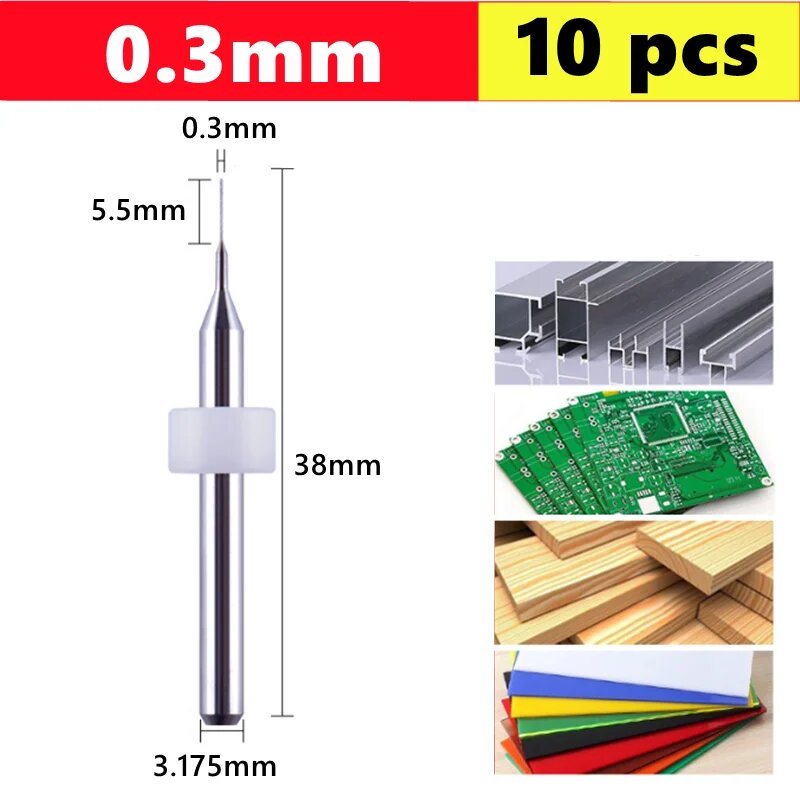 Сверла карбидные JWXZ 0,1-3,0 мм 10pcs 0.3mm