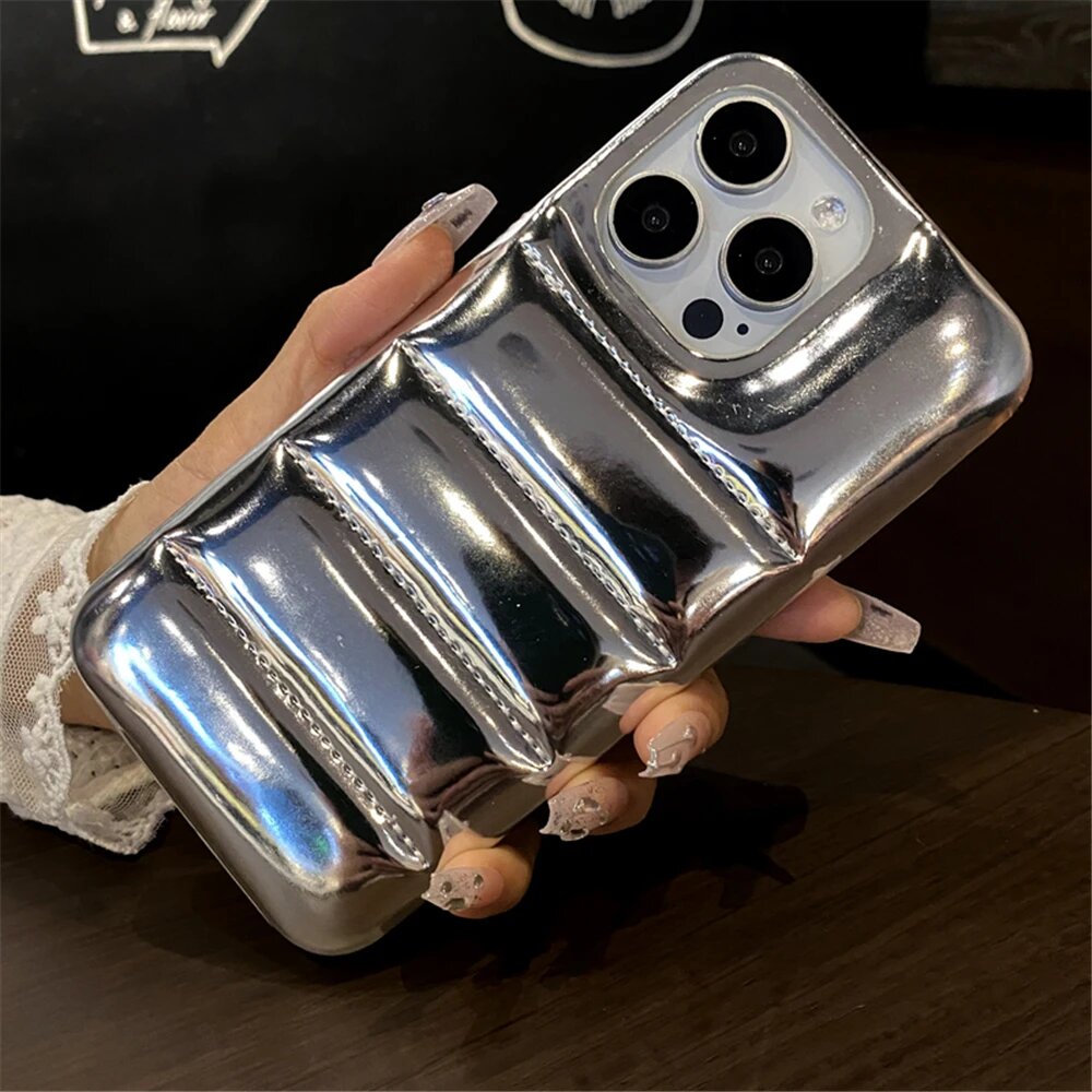 Роскошный глянцевый кожаный пуховик флуоресцентного цвета, чехол для iPhone 16, 14, 11, 12, 13, 15 Pro Max, противоударный мягкий силиконовый чехол