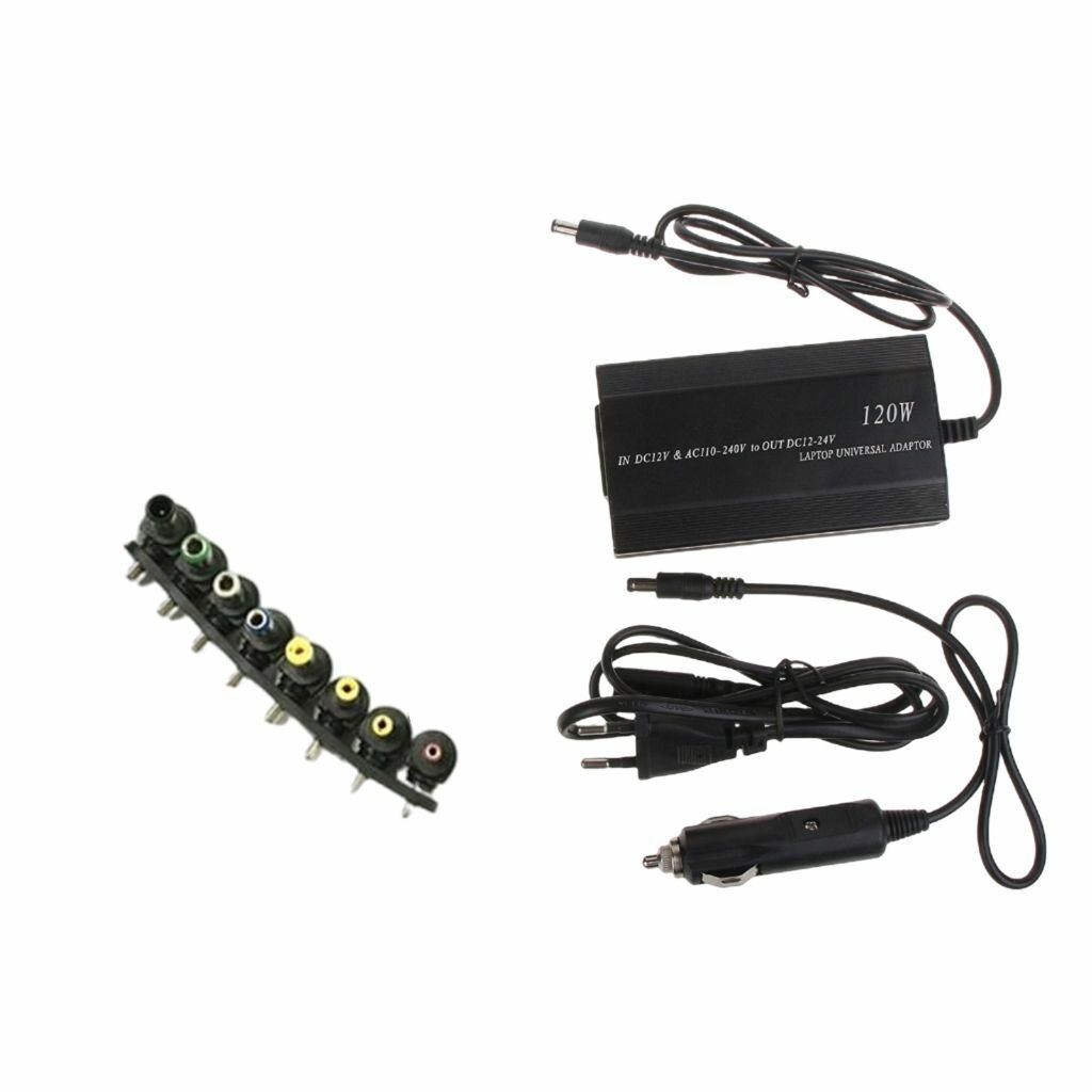Кабель-переходник, Автомобильный/домашний универсальный адаптер питания для ноутбука 100W с двумя выводами - европейский стандарт, 1 комплект
