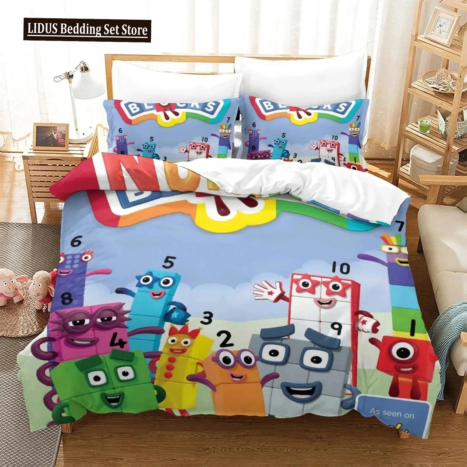 Комплект постельного белья Cartoon Number-Blocks King Queen Size, 1, EU single(135x200cm)