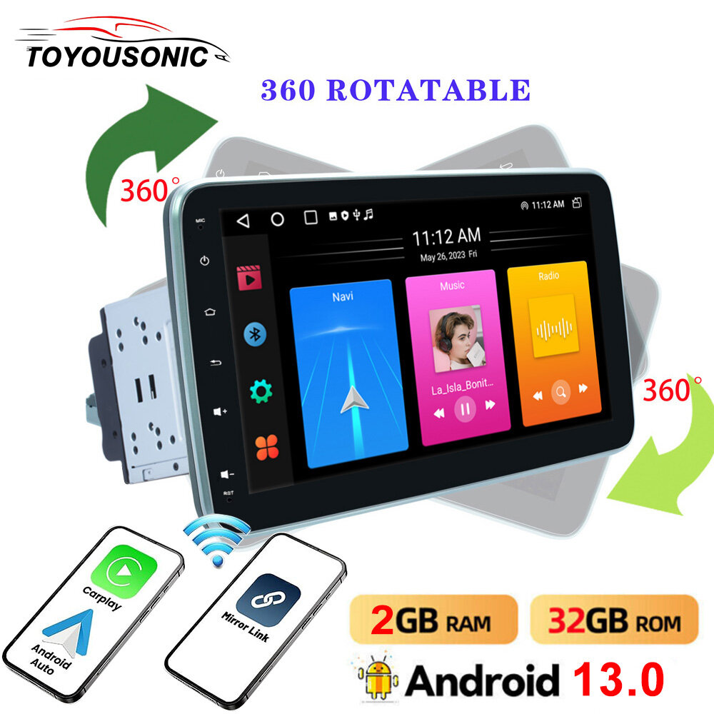 Магнитола для 10.1 дюймовый автомобильный плеер Android 2+32G /Good Car/автомобильный аудио 2 din, 360 вращающийся, Carplay, GPS, WIFI, Bluetooth