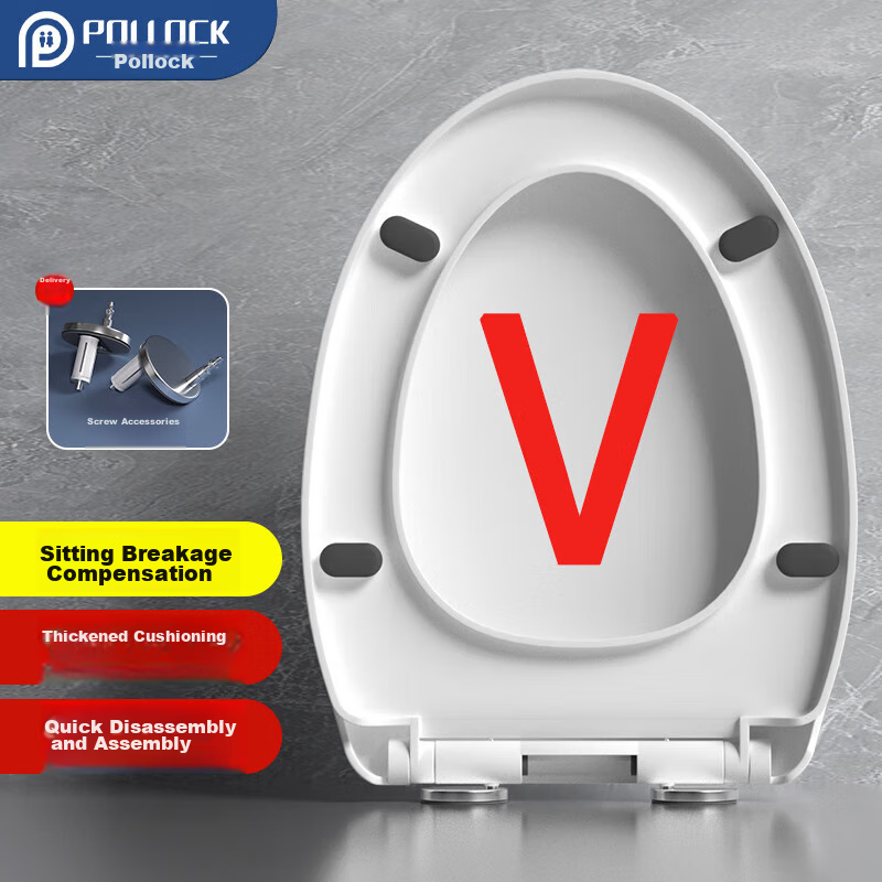 POLLOCK toilet seat universal thickened toilet seat cover household cover old-fashioned toilet seat accessories slow-down V-shaped toilet seat