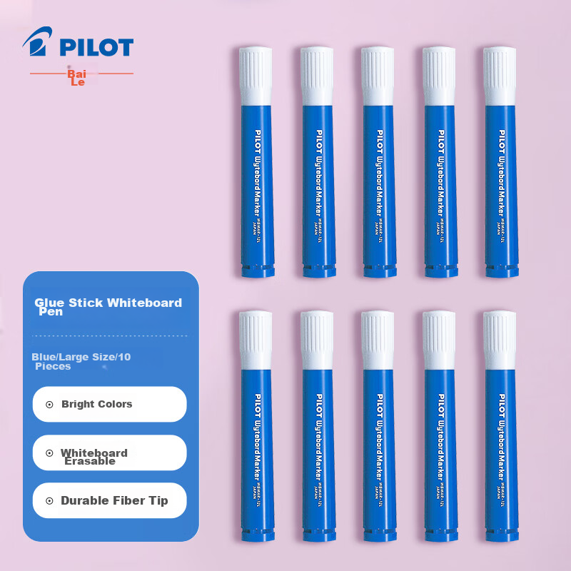 PILOT Large Capacity Erasable Whiteboard Markers, Water-Based Erasable, Thick Barrel Markers, Logistics Markers, WBMAR-12L Blue, 10-Pack
