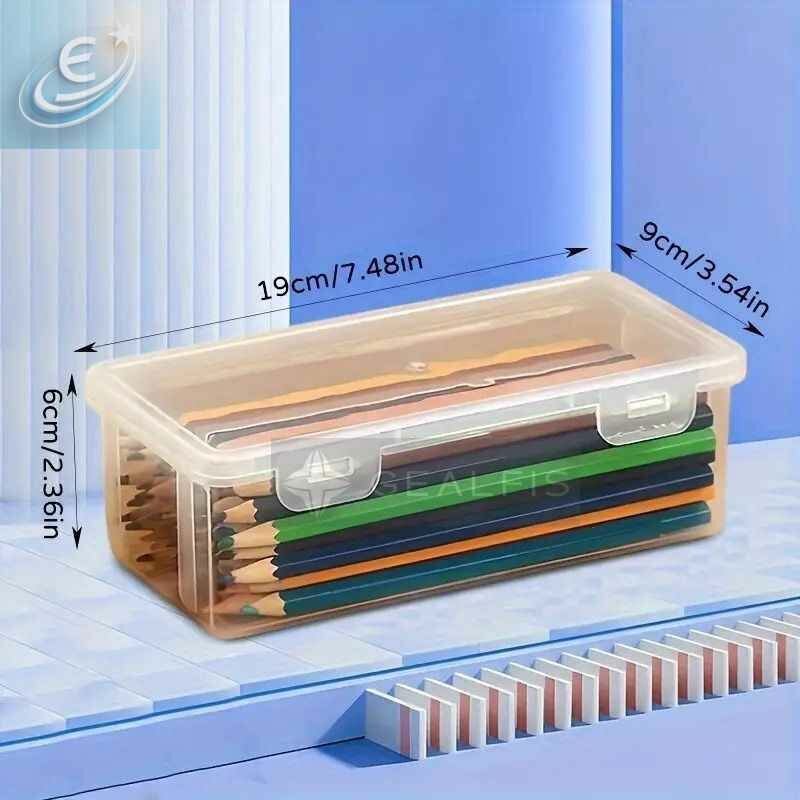 Большая емкость, Прозрачная коробка для карандашей,3 шт, Прочный, пылезащитный, с крышкой, Материал из АБС-пластика, Используется для хранения ручек
