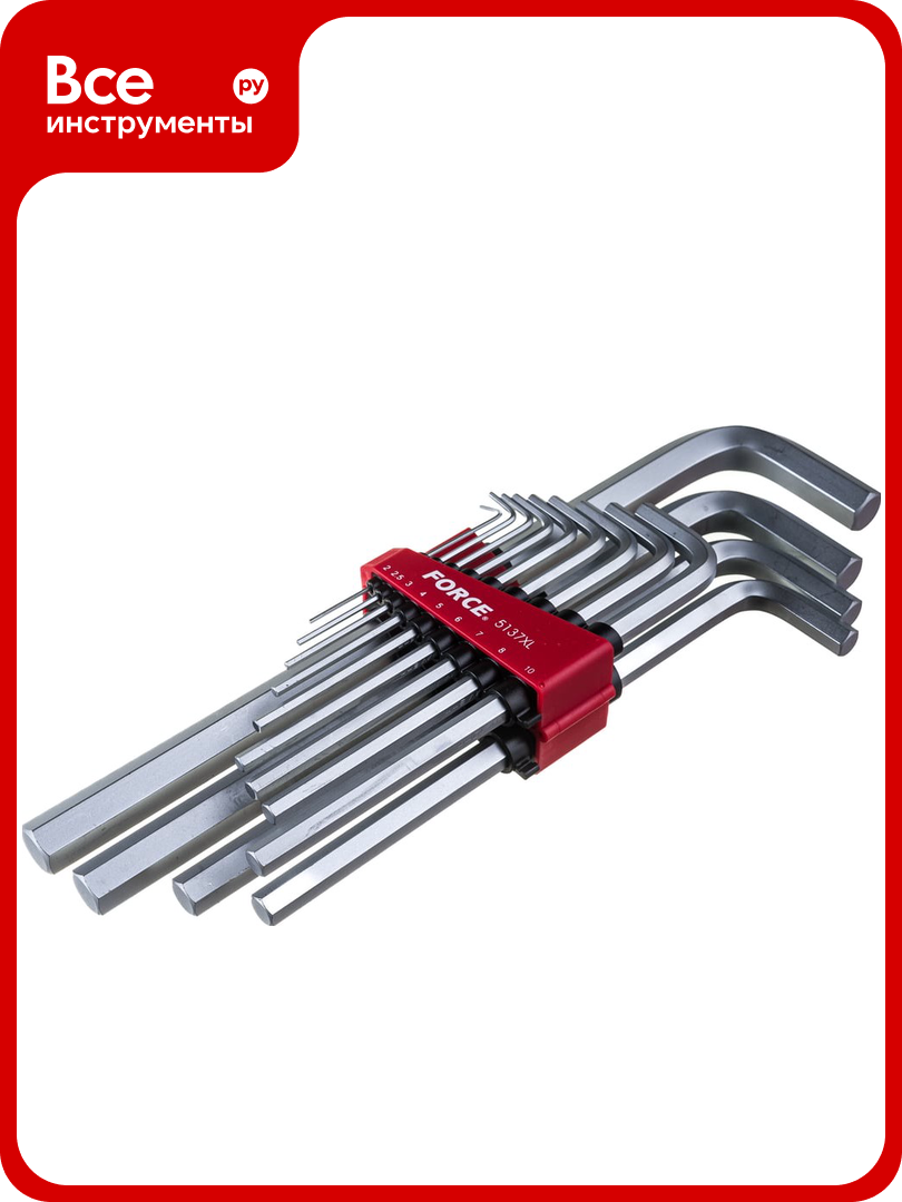 Набор длинных Г-образных шестигранников 2-19 мм, 13 предметов FORCE 5137XL, крепежом любой сложности