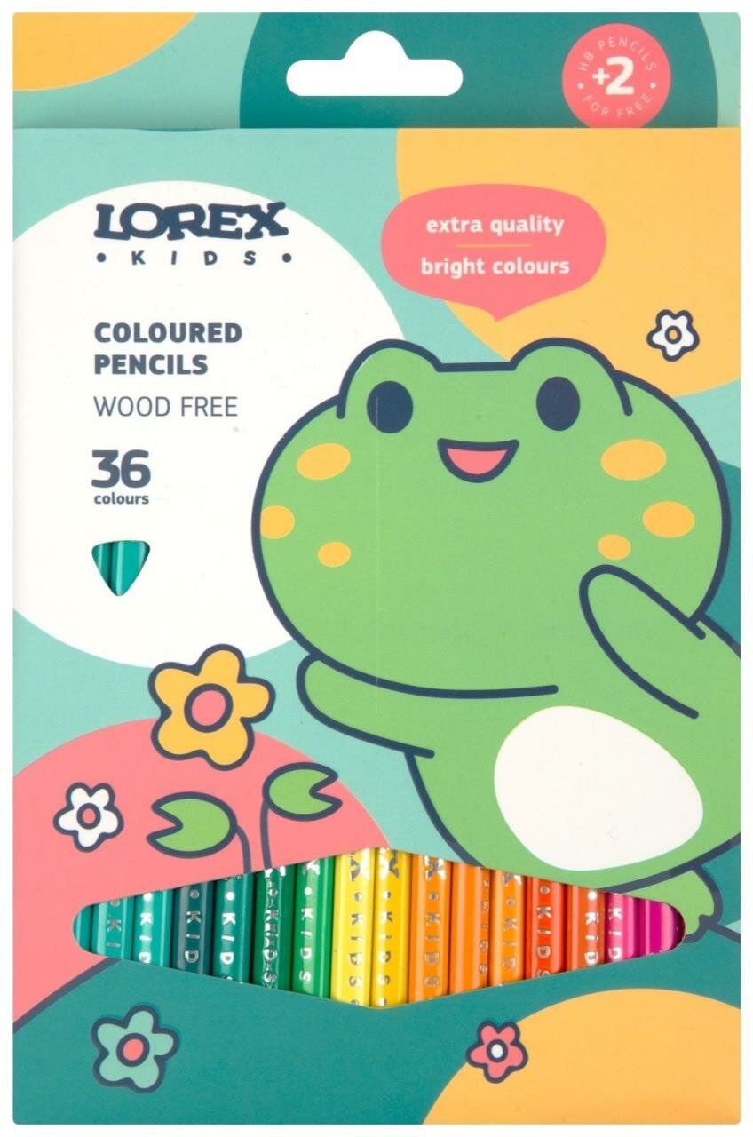 Набор цветных карандашей LOREX KIDS 36 цв. трехгранные, пластиковые в картонной упаковке +2 ч г