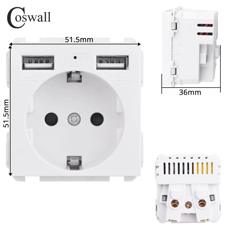 COSWALL Розетка EU с 2 USB, белый