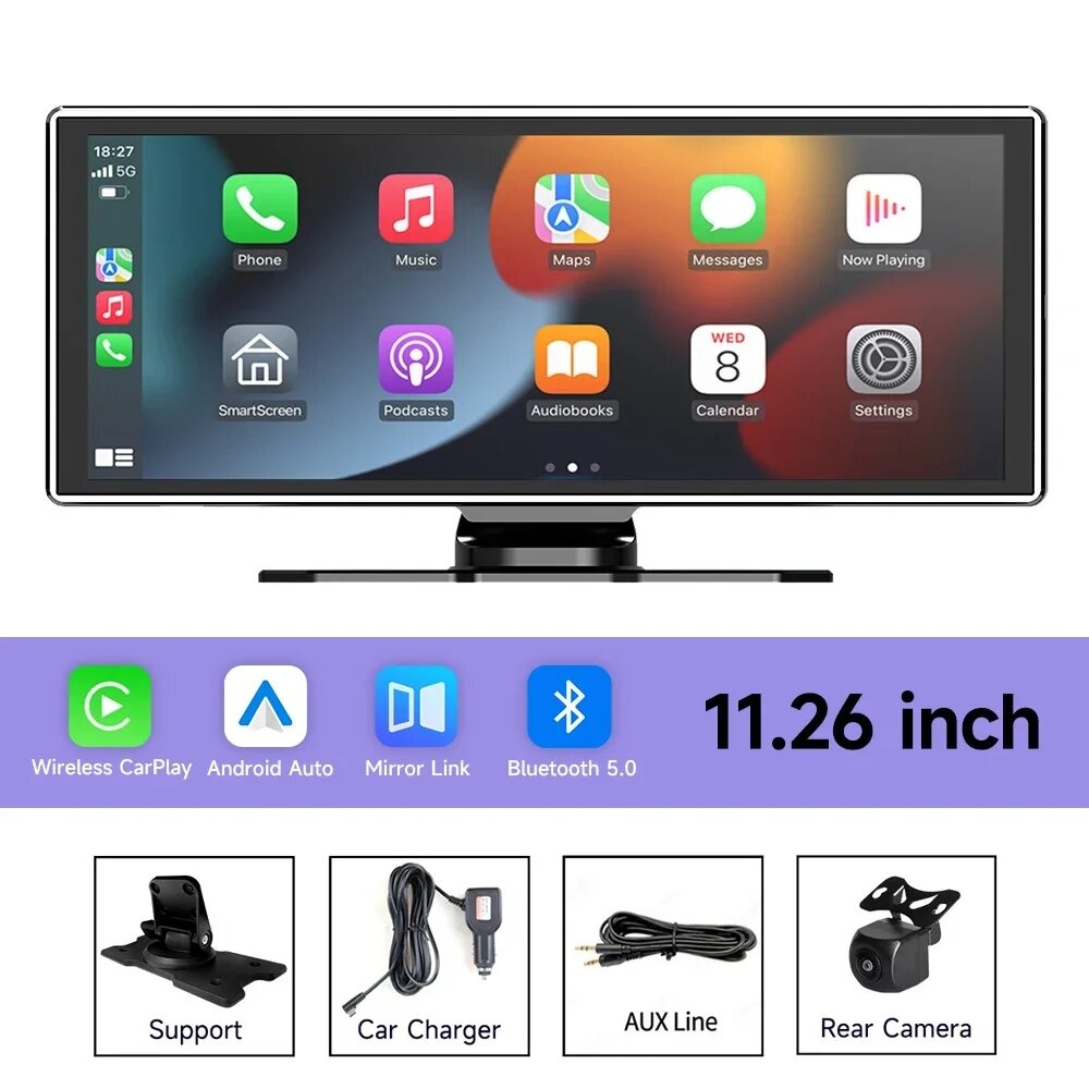 11,26-дюймовый IPS сенсорный экран CarPlay радио мультимедийный видеоплеер портативный беспроводной Carplay Android Auto автомобильный радиоприемник MP5 плеер H508 With Camera