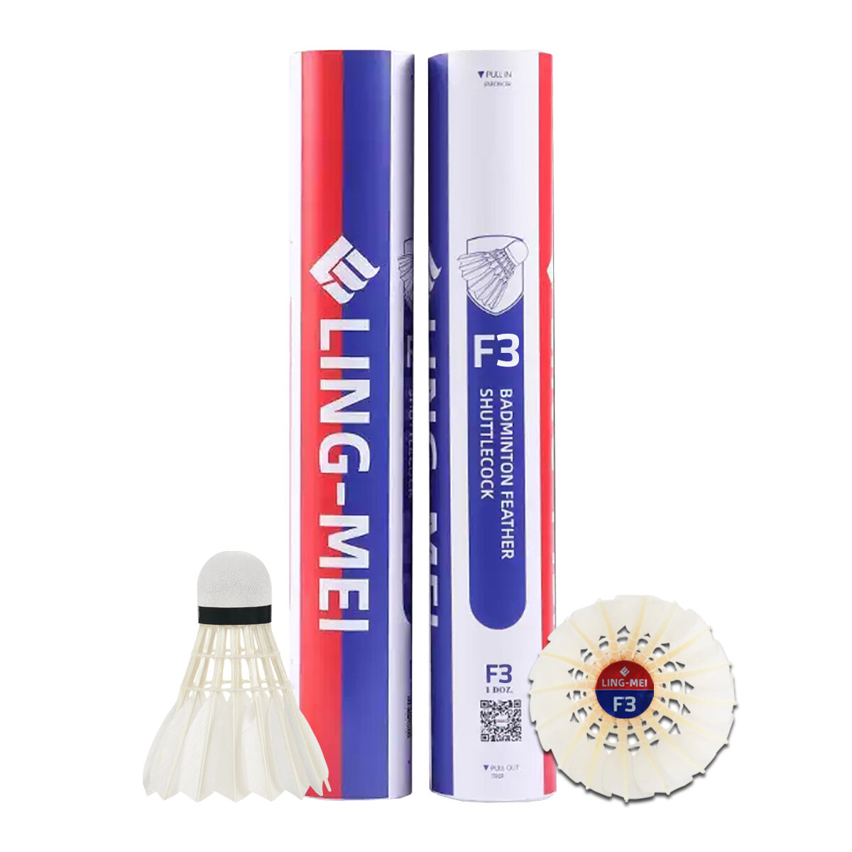 Перьевые воланы LING-MEI "F3", для бадминтона, профессиональные, 12 шт.