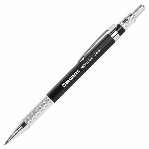 12 шт. Карандаш механический цанговый 2 мм, HB, BRAUBERG "METALLIC X-20", металлические детали, 181976
