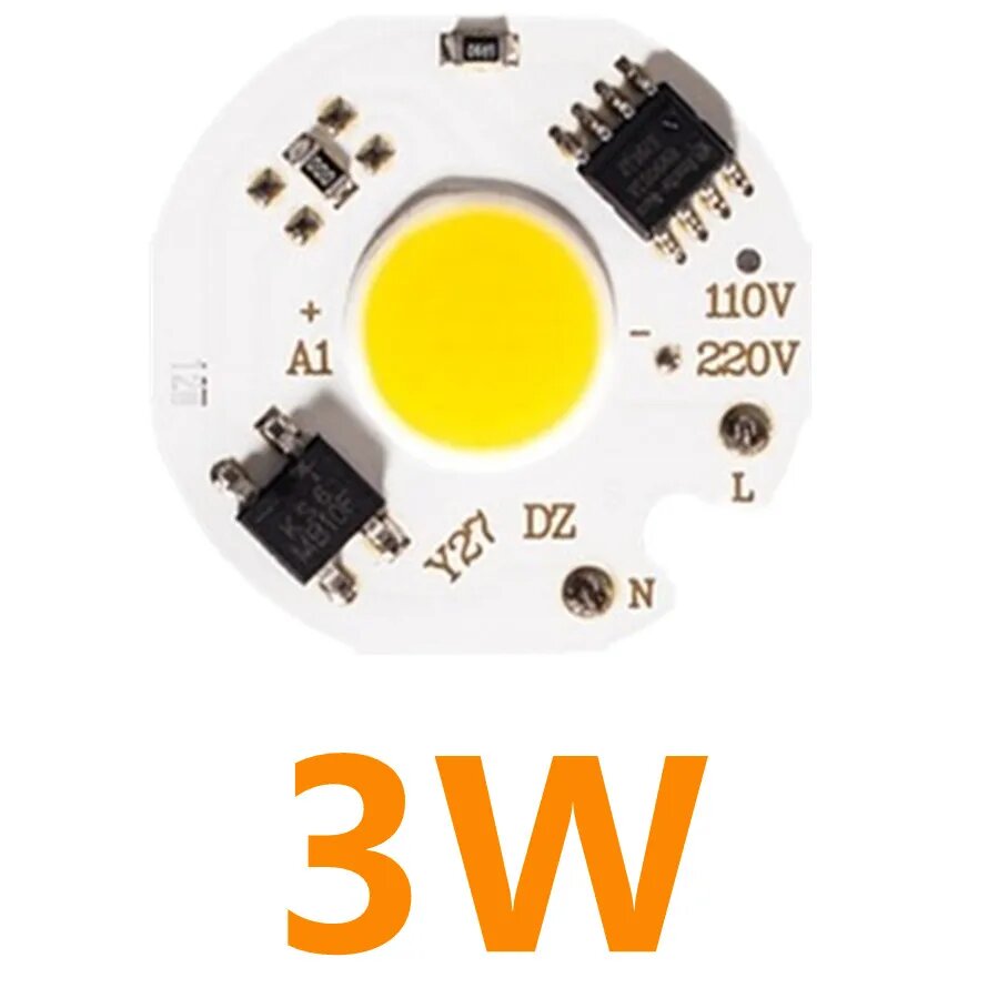 Светодиодный чип COB 3W, теплый свет, 110V/220V
