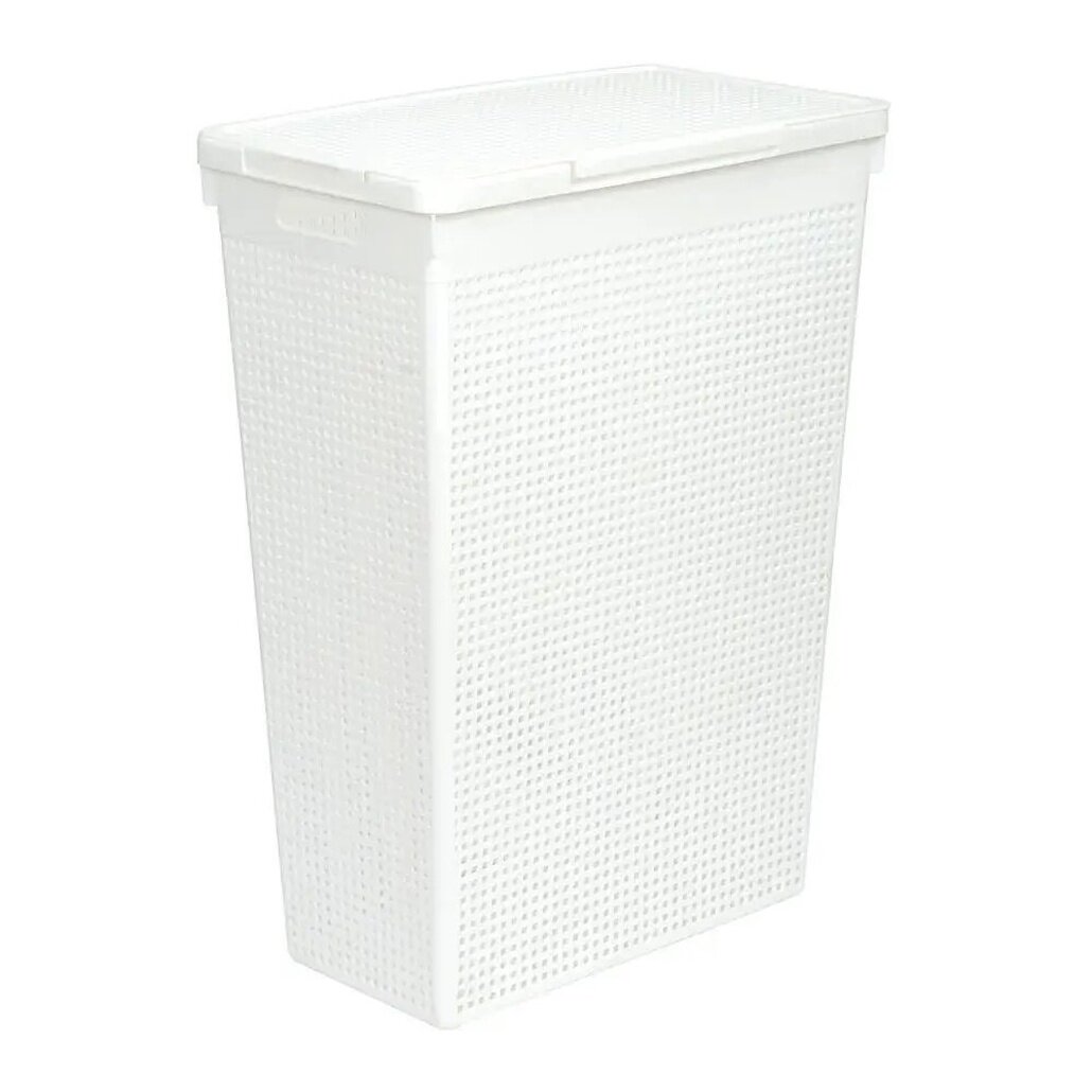 Корзина для белья "Лофт" с крышкой, 50л, белая, пластик, рифленый узор