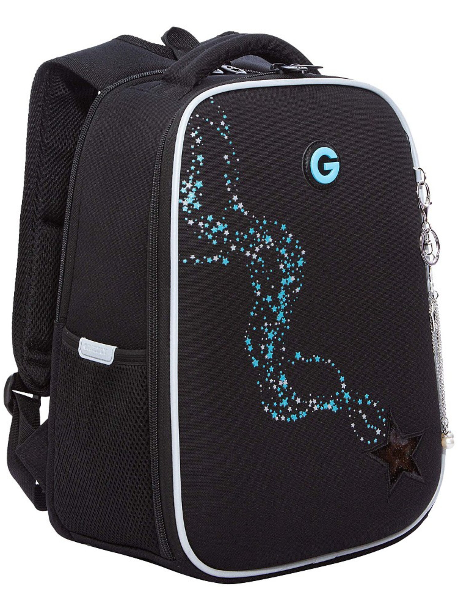 Ранец школьный для девочек GRIZZLY RAw-594-7, черный, 26х37х16