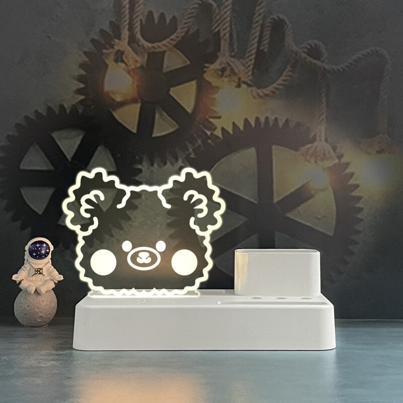 Ночник "Милый мишка", акриловый, с лампой, держатель ручки, для канцелярских принадлежностей