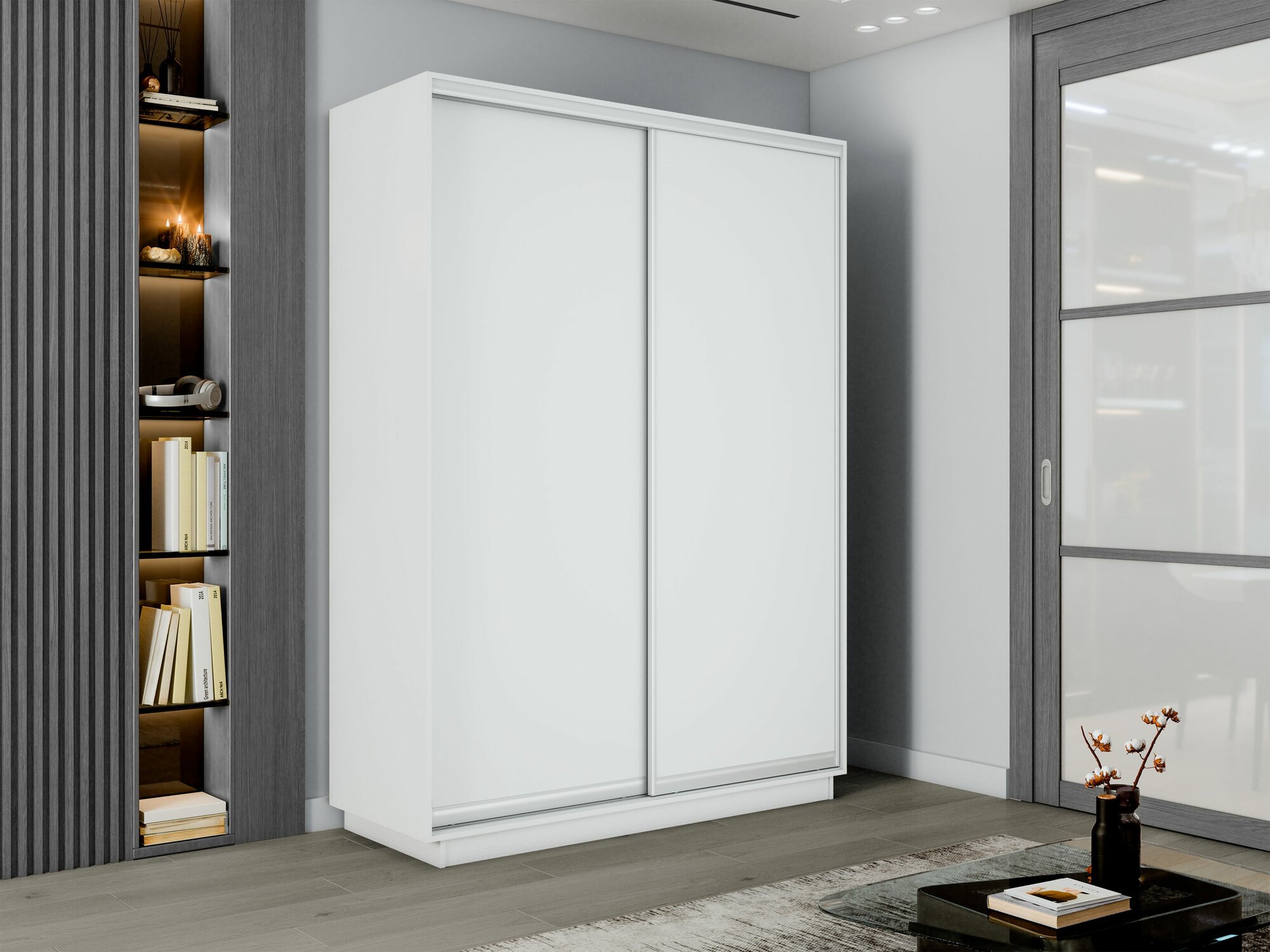 Шкаф купе Вилли 2-х дверный ЛДСП, профиль серебро 160 см х 220 см х 60 см (Белый снег)