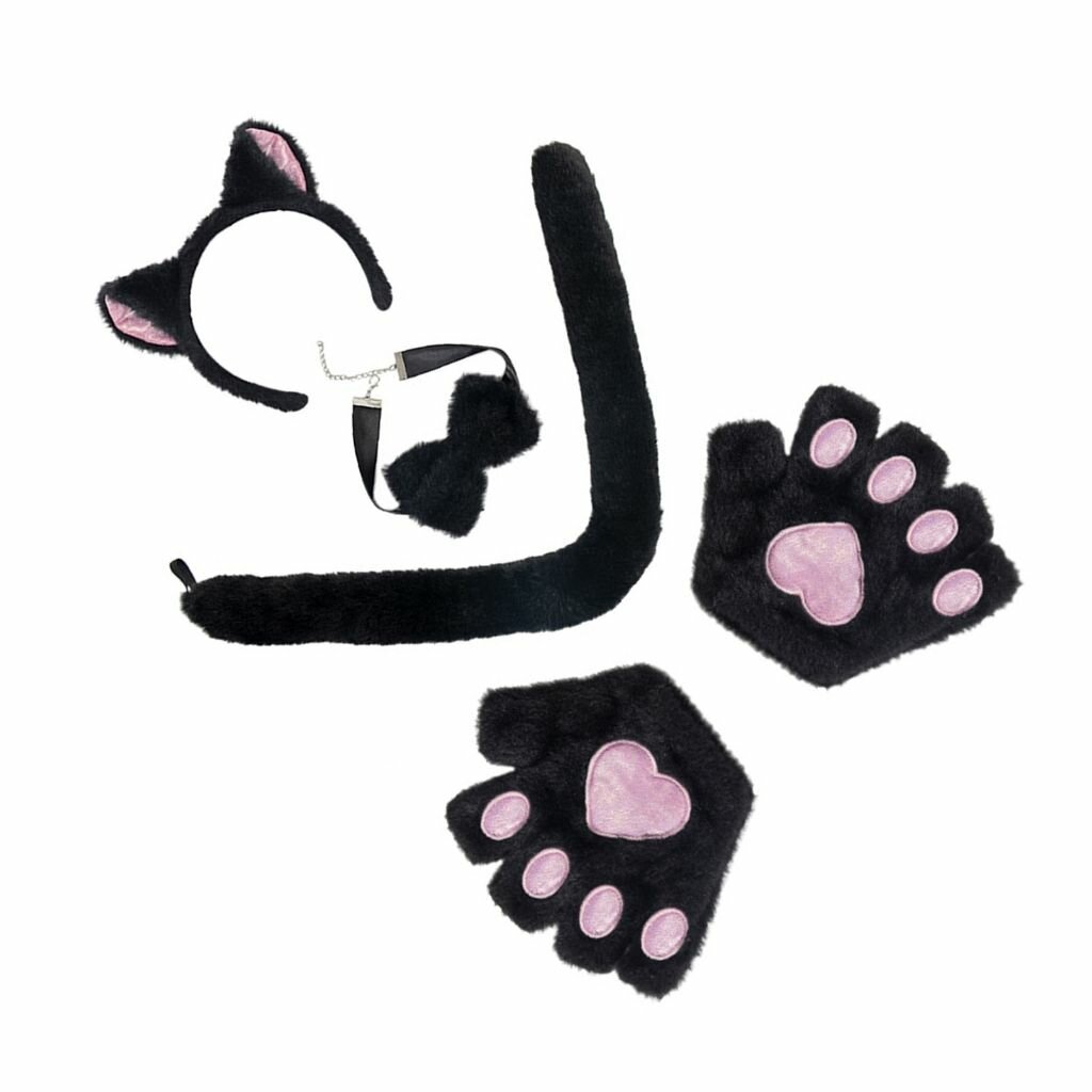 (1 комплект) косплей Comic-con Cat girl Перчатки с кошачьими когтями и лентой для волос ушками-Черный