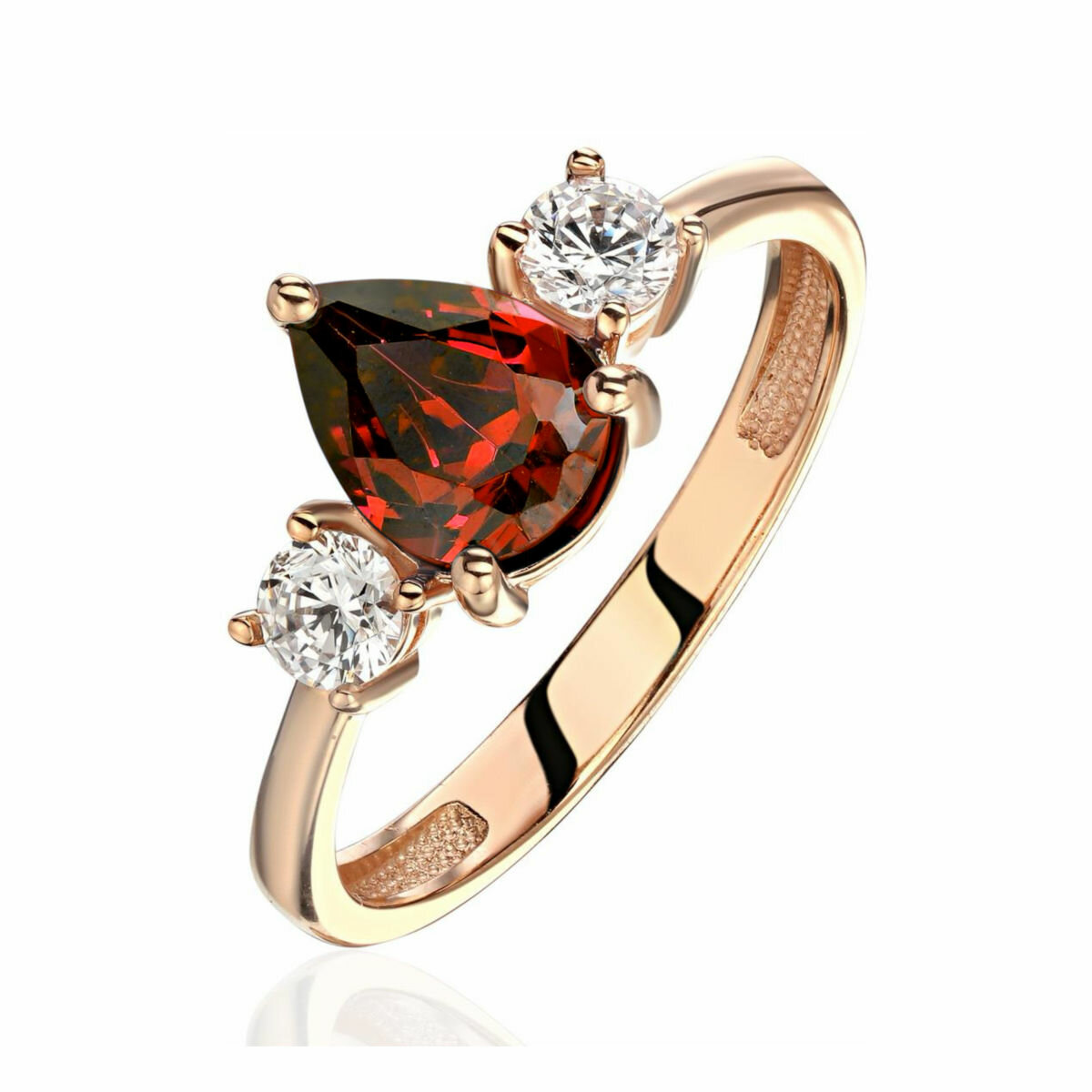 Кольцо, красное золото, 585 проба, гранат, фианит