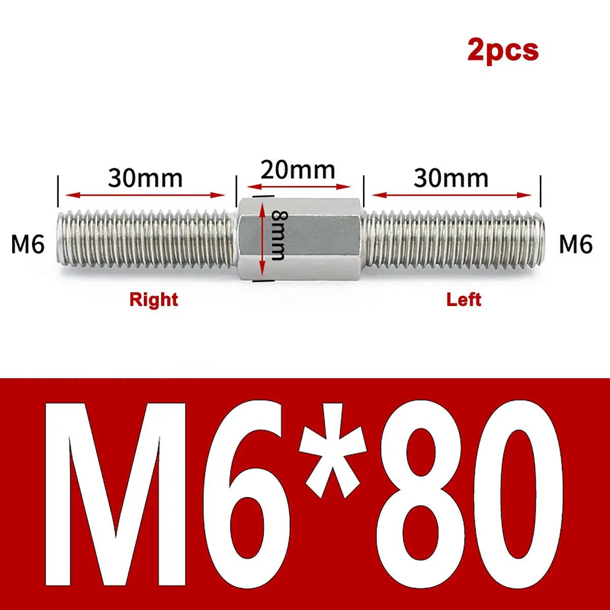 2 шт, стержень с двойной резьбой с левой и правой резьбой M6 M8, болты шпильки с положительной и отрицательной резьбой, винт из нержавеющей стали 304