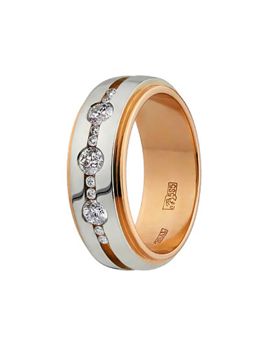 Кольцо обручальное, белое золото, 585 проба, родирование, бриллиант