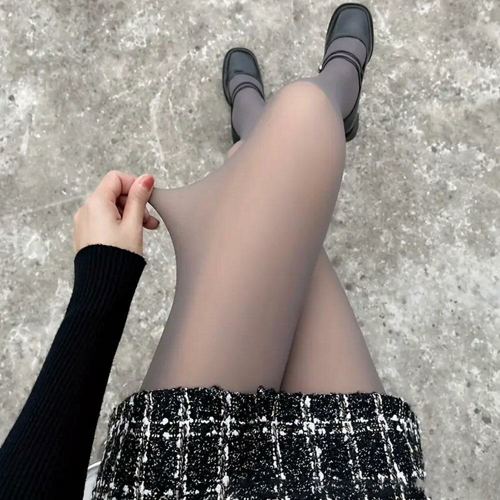 Колготки из черного шелка с высокой талией телесного цвета