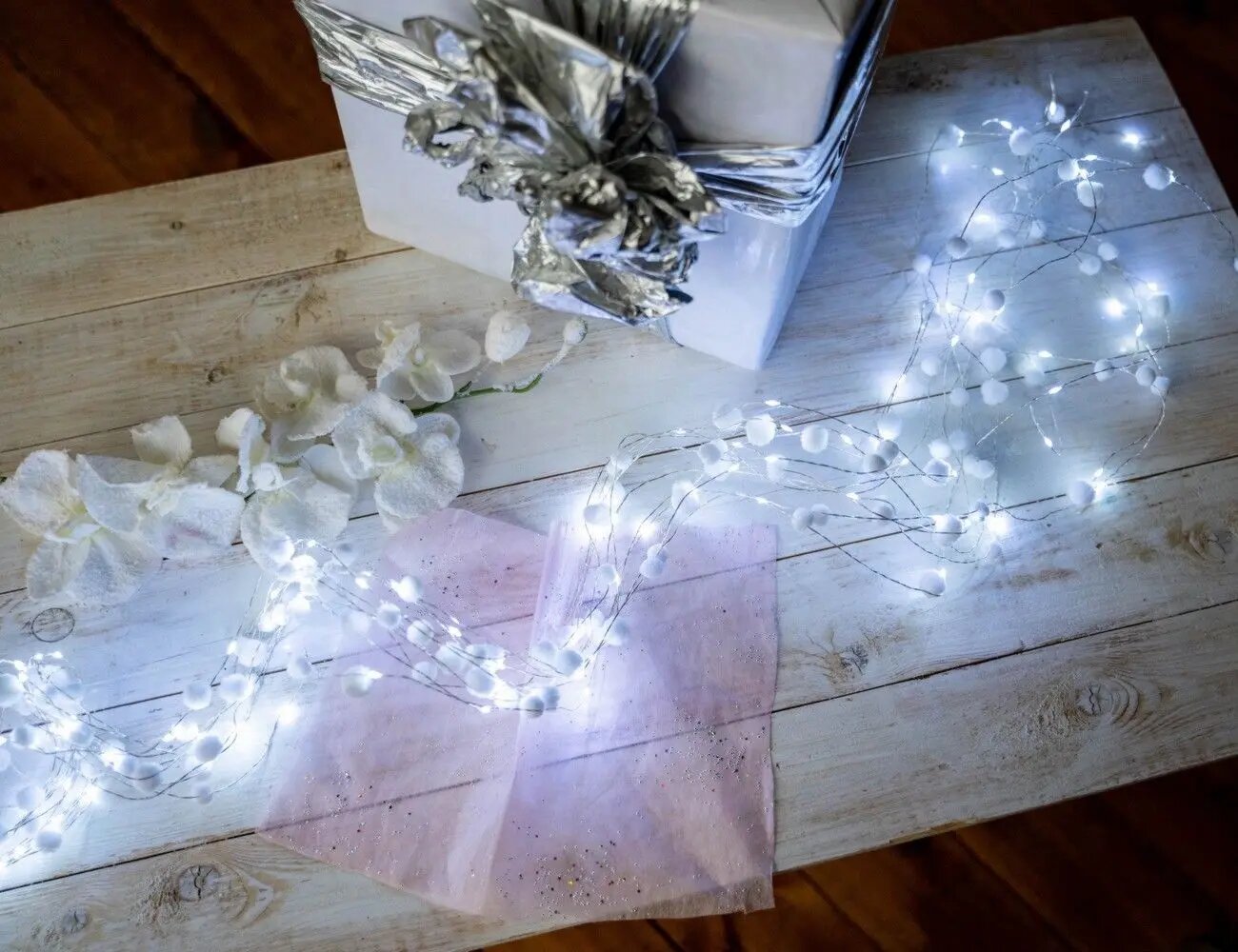 Электрогирлянда-гроздь "Светящийся снегопад", 100 холодных белых mini LED-огней, 10*1.35+3 м, серебряный провод, Kaemingk