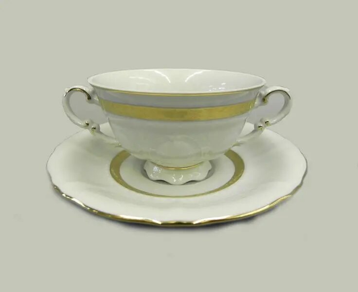 Чашка Leander для супа с блюдцем Соната 0,35л, Номер: 07120624-1239, Цвет: белый, золотой