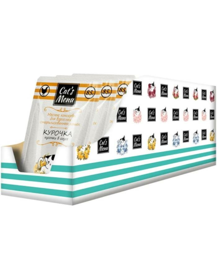 Cat`s Menu консервы для взрослых стерилизованных кошек с курочкой кусочки в соусе 30х85гр