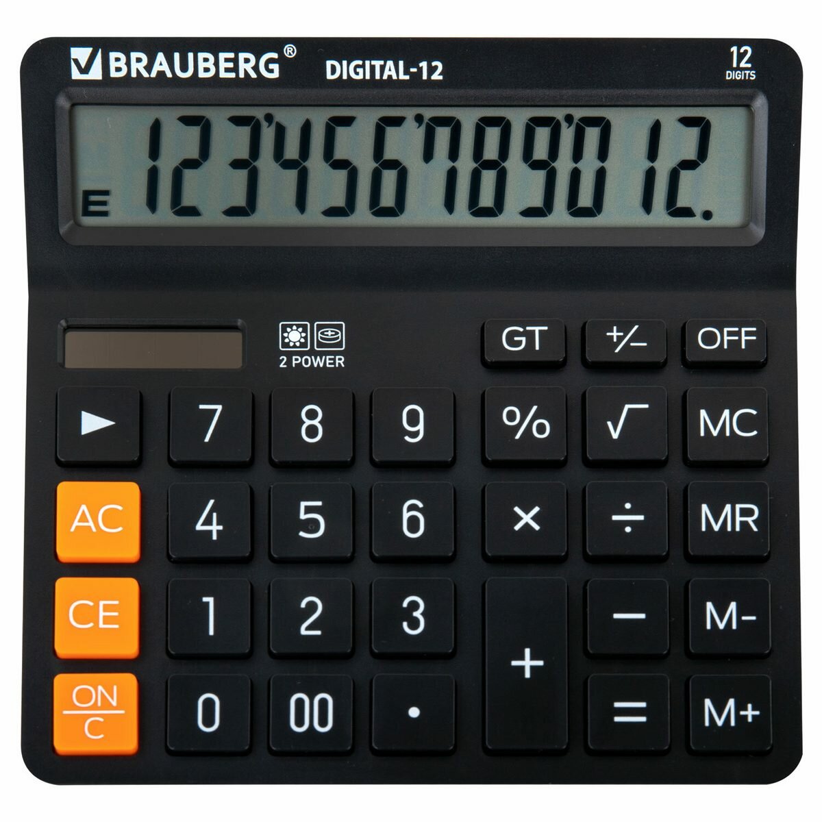 Калькулятор настольный Brauberg DIGITAL-12-BK, 12-разрядный, двойное питание, черный