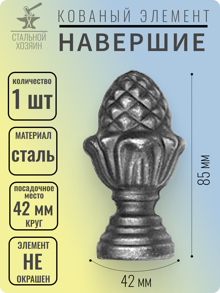 1 шт Кованый элемент Наконечник навершие литой из стали 42 мм (Круг)