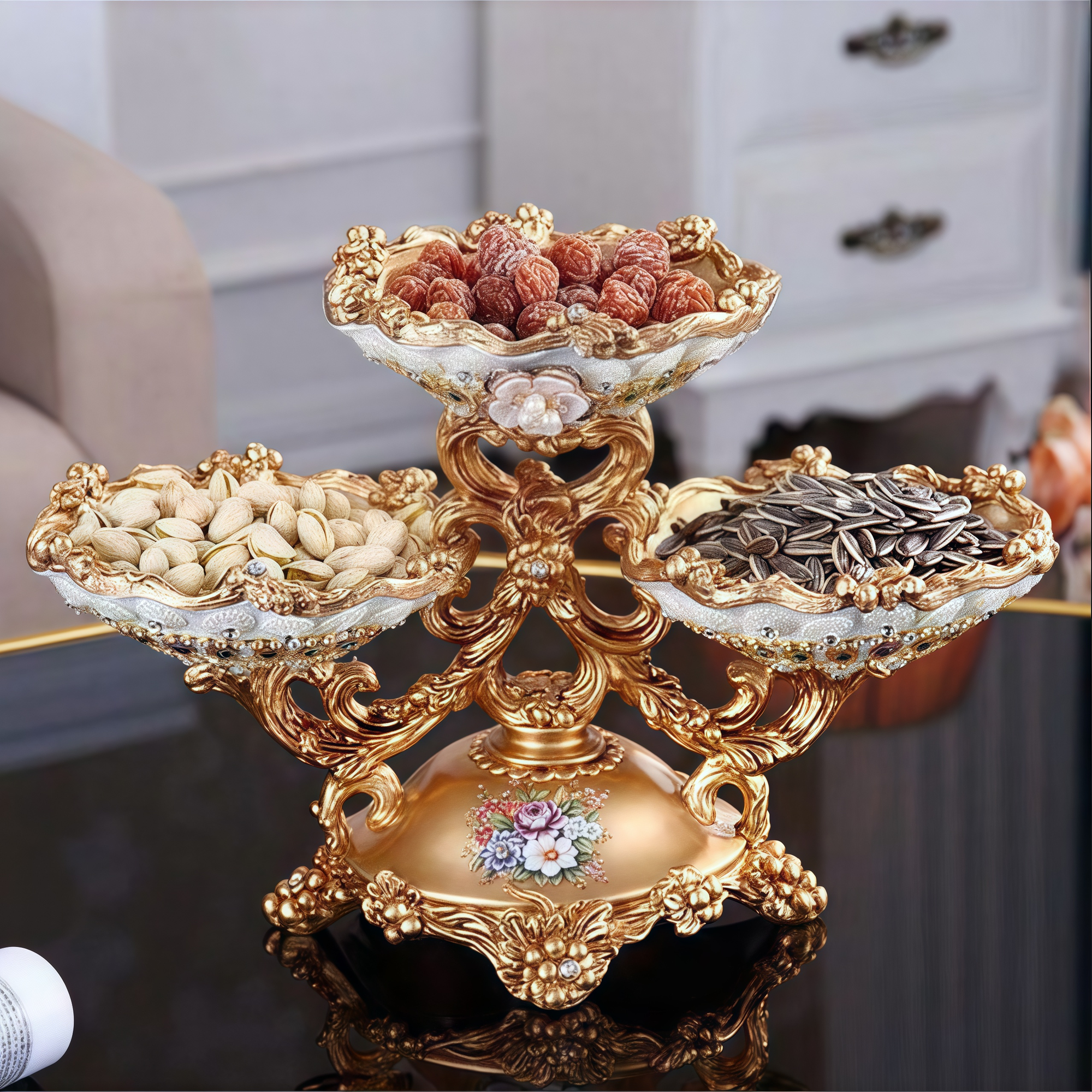 Фруктовница "Дикая роза", овальная, мытье в , эпоксидная смола, цветок