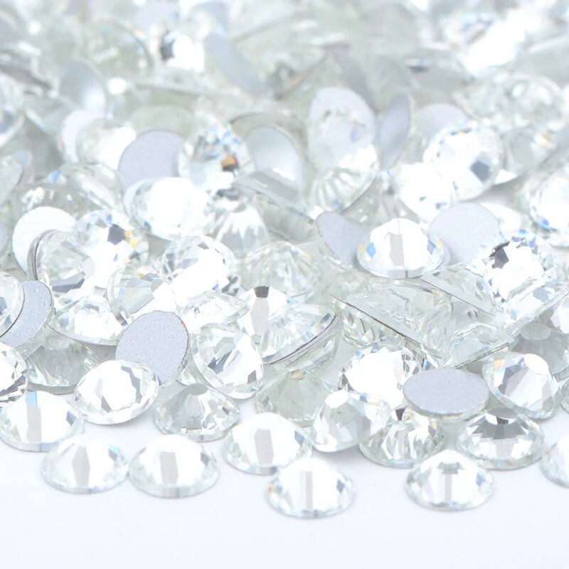 JUNAO стеклянные стразы Flatback AB SS3 SS4 SS5 SS6 SS8 SS10 SS12 SS16 SS20 SS12 1440pcs, 01 Clear