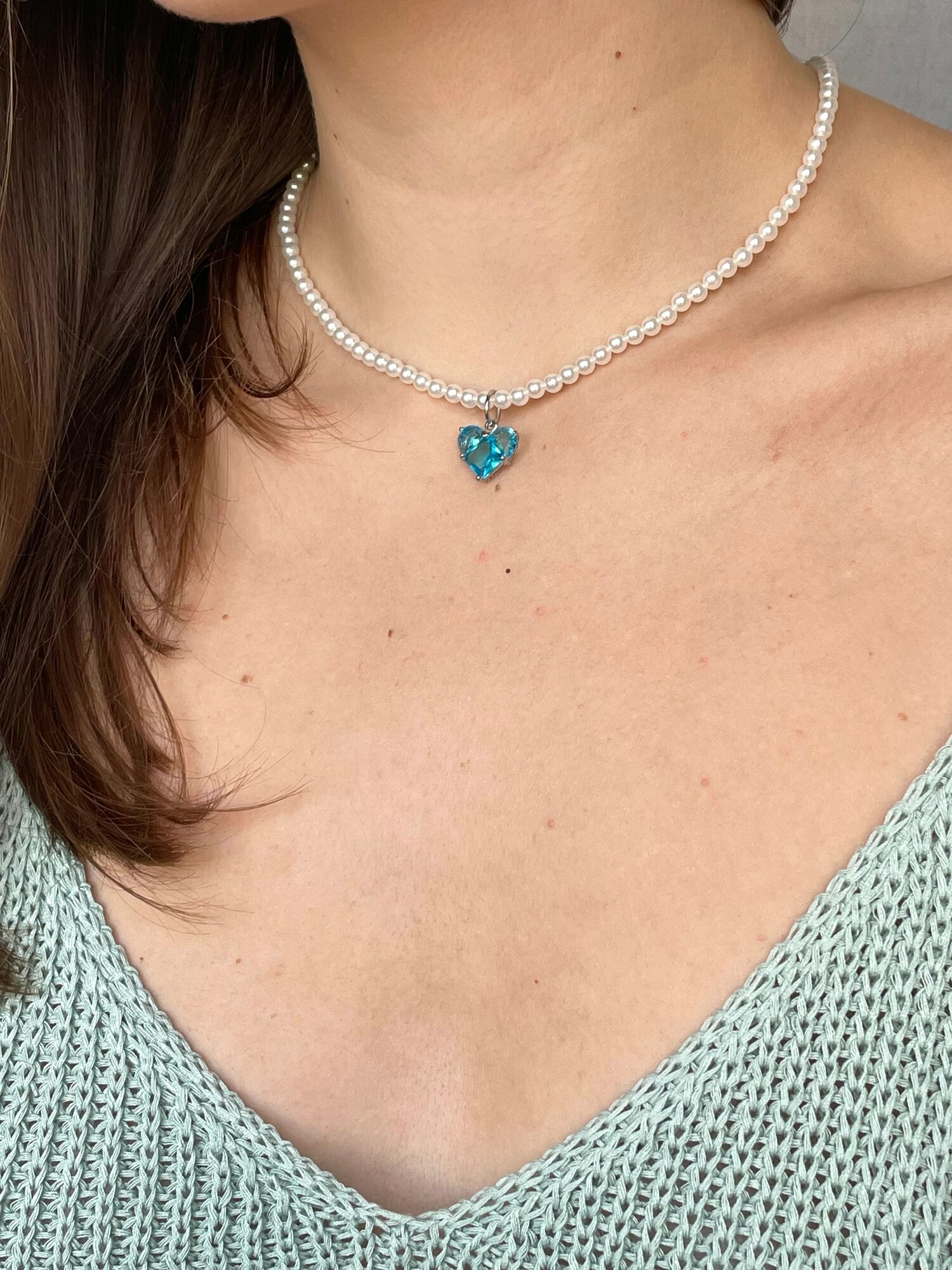 Колье, Swarovski Zirconia, жемчуг имитация