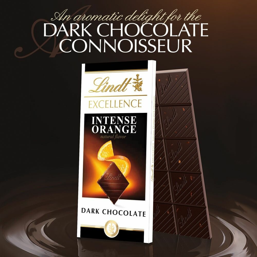 Темный шоколад Lindt Orange Intense с кусочками апельсина, 100г.