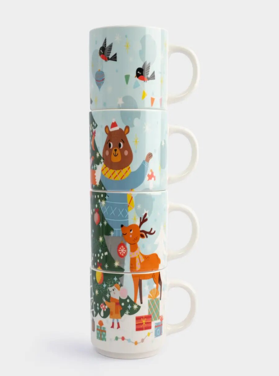 Кружка, 350 мл, 4 шт, фарфор N, Животные украшают елку, Band