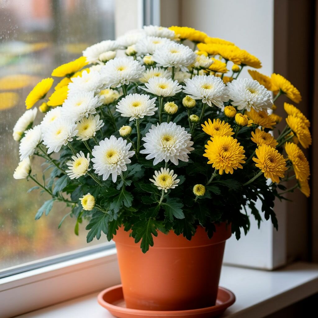 Хризантема бело-желтая, комнатная, семена 10+ шт