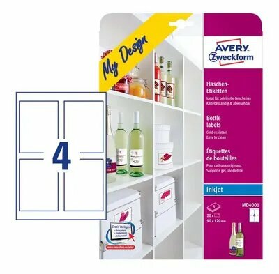 Этикетки Avery Zweckform MD4001 A4 120x90мм 4шт на листе/5л./белый глянцевое самоклей. для струйной