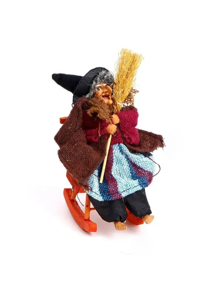 Игрушка фигурка интерьерная Баба - Яга с метлой, цвета микс