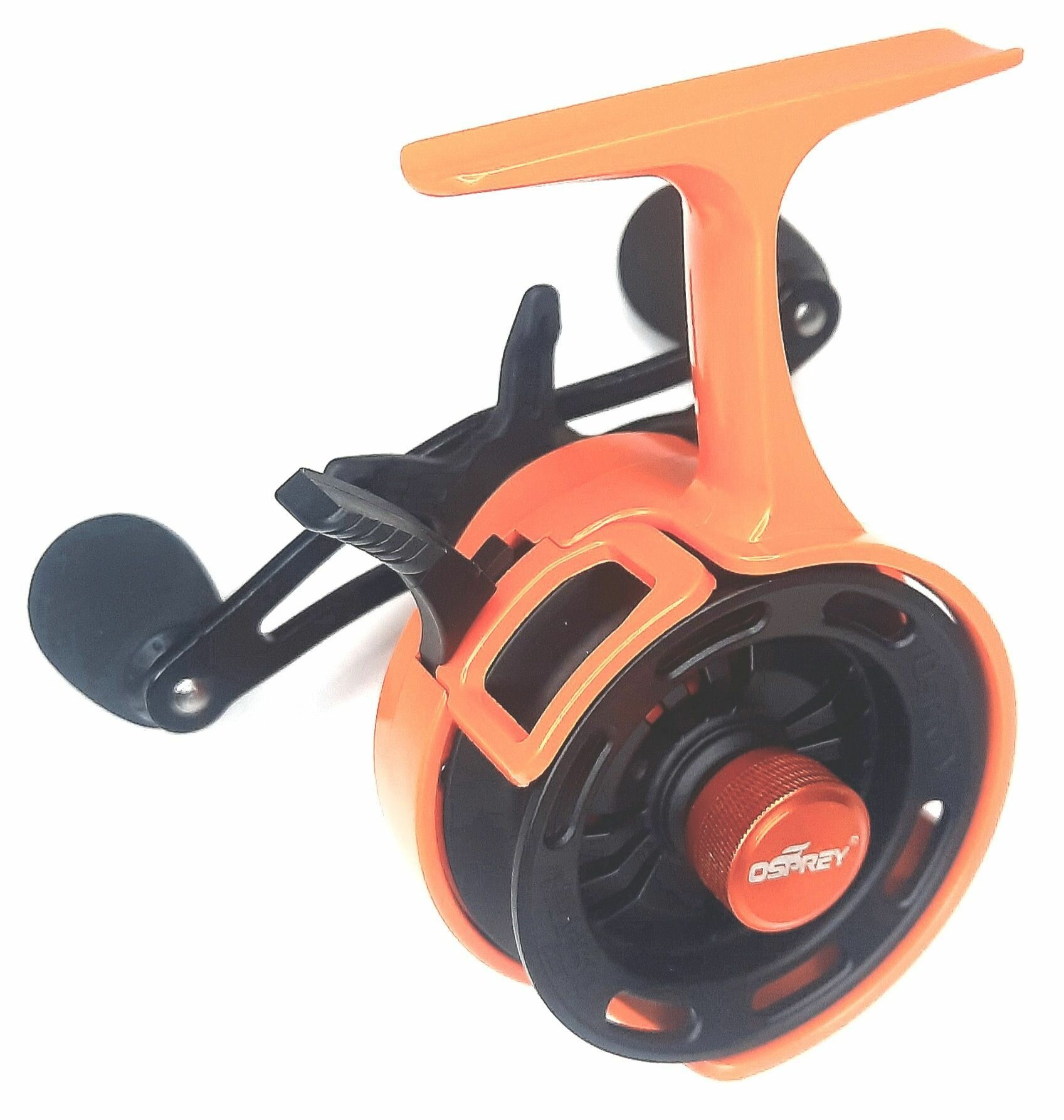 Катушка мультипликатор для зимний рыбалки, фирма Osprey, оранжевая, ручка левая