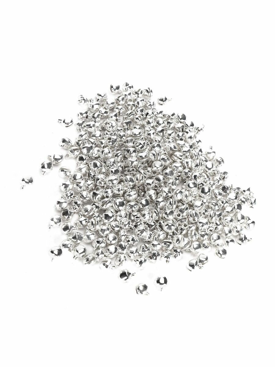 Серебристые маленькие колокольчики (6 мм, 300 штук в упаковке) универсальные украшения для рукоделия, детских и питомцевых изделий