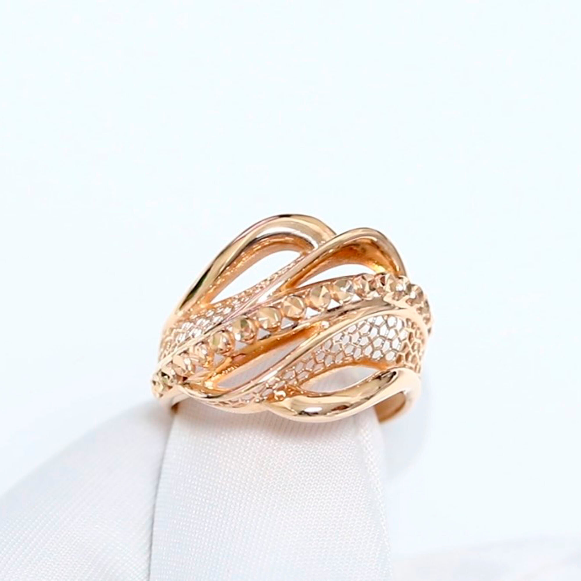 Кольцо широкое, красное золото, 585 проба